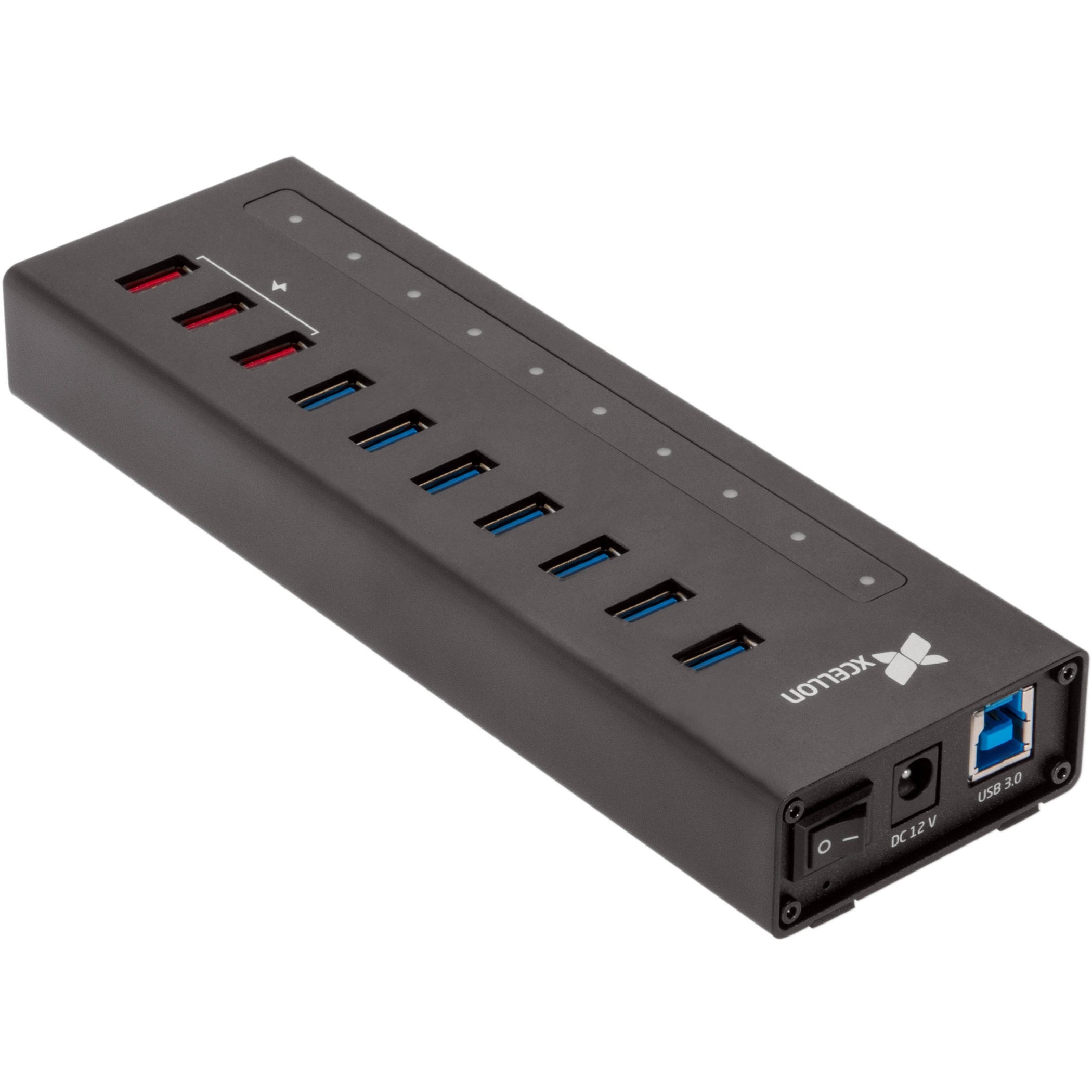 Xcellon 10-Port Powered USB 3.0 Slim Aluminum Hub with 3 Dual Data ...