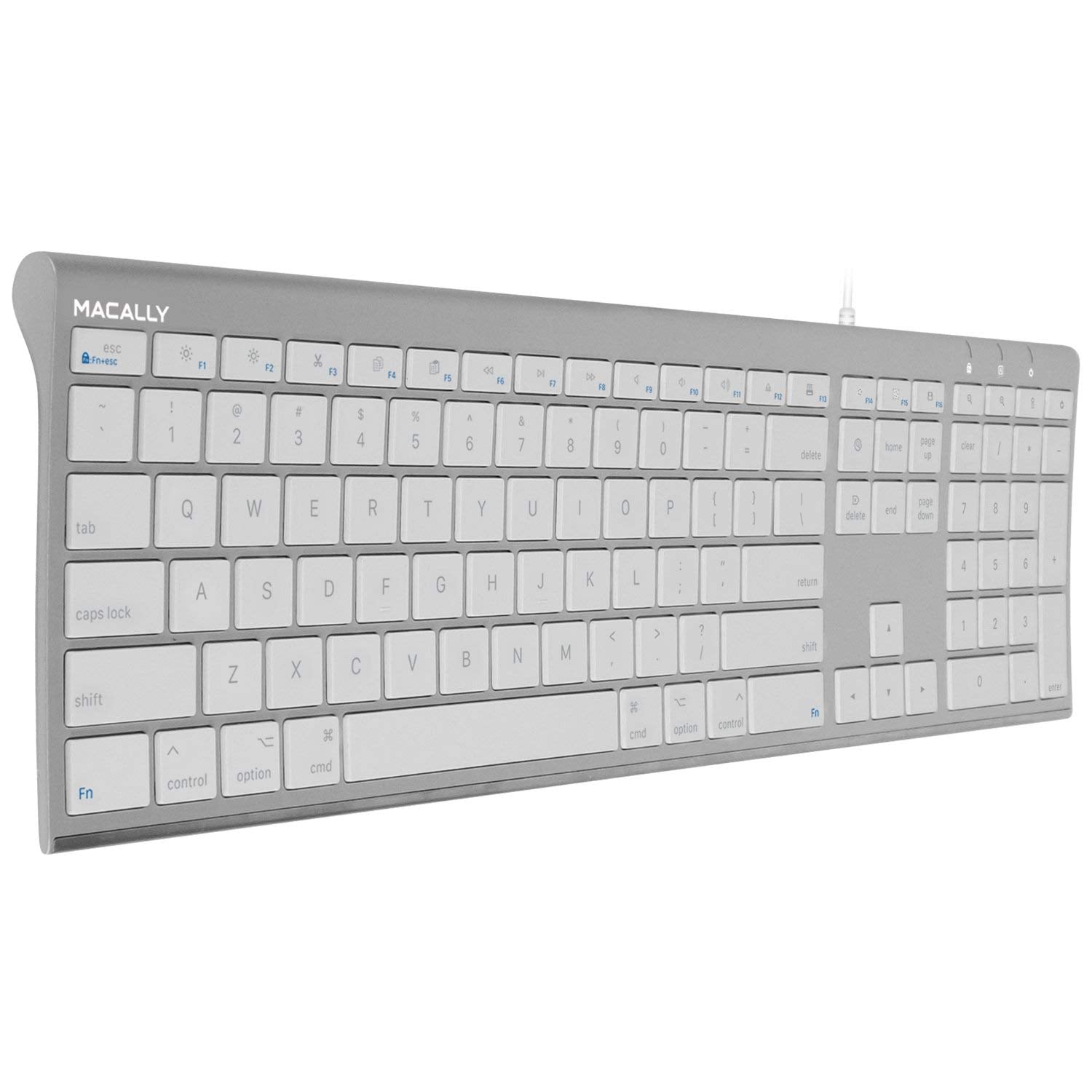 Macally Ultra Slim USB Wired keyboard for Mac and PC - Aluminium Silver ...
