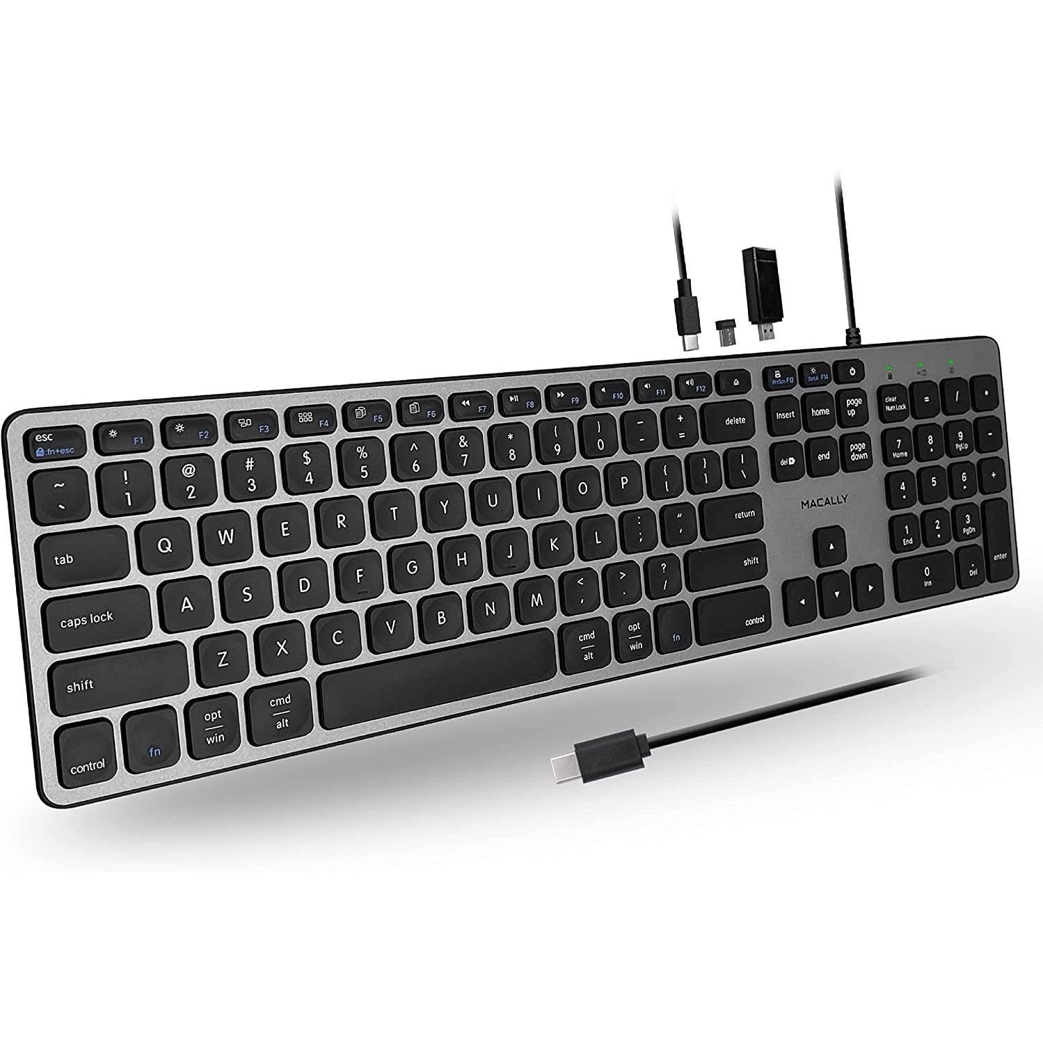 Macally Ultra Slim USB-C Wired Keyboard with 2 x USB-A and 1 x USB-C ...