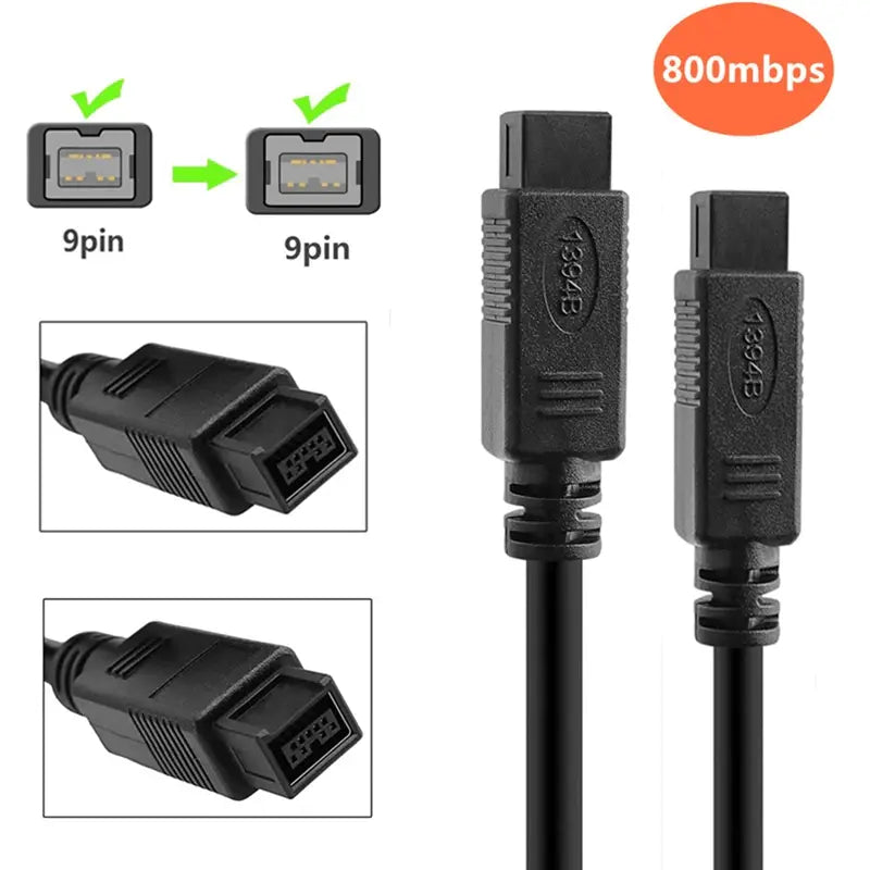 9 PIN/ 9PIN FireWire 800 - FireWire 800 Cable, 3m (10ft), Black ...